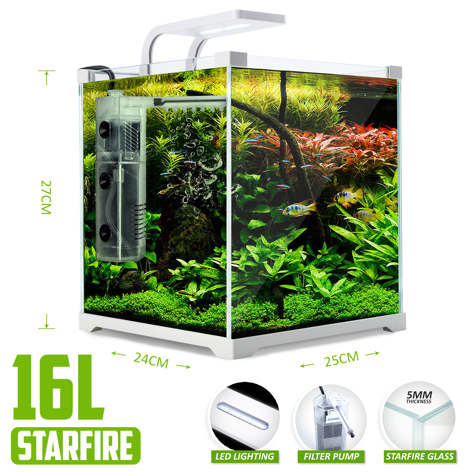 Aquarium Fish Tank Nano LED Light Complete Set Filter Pump 16L 30L 39L ...