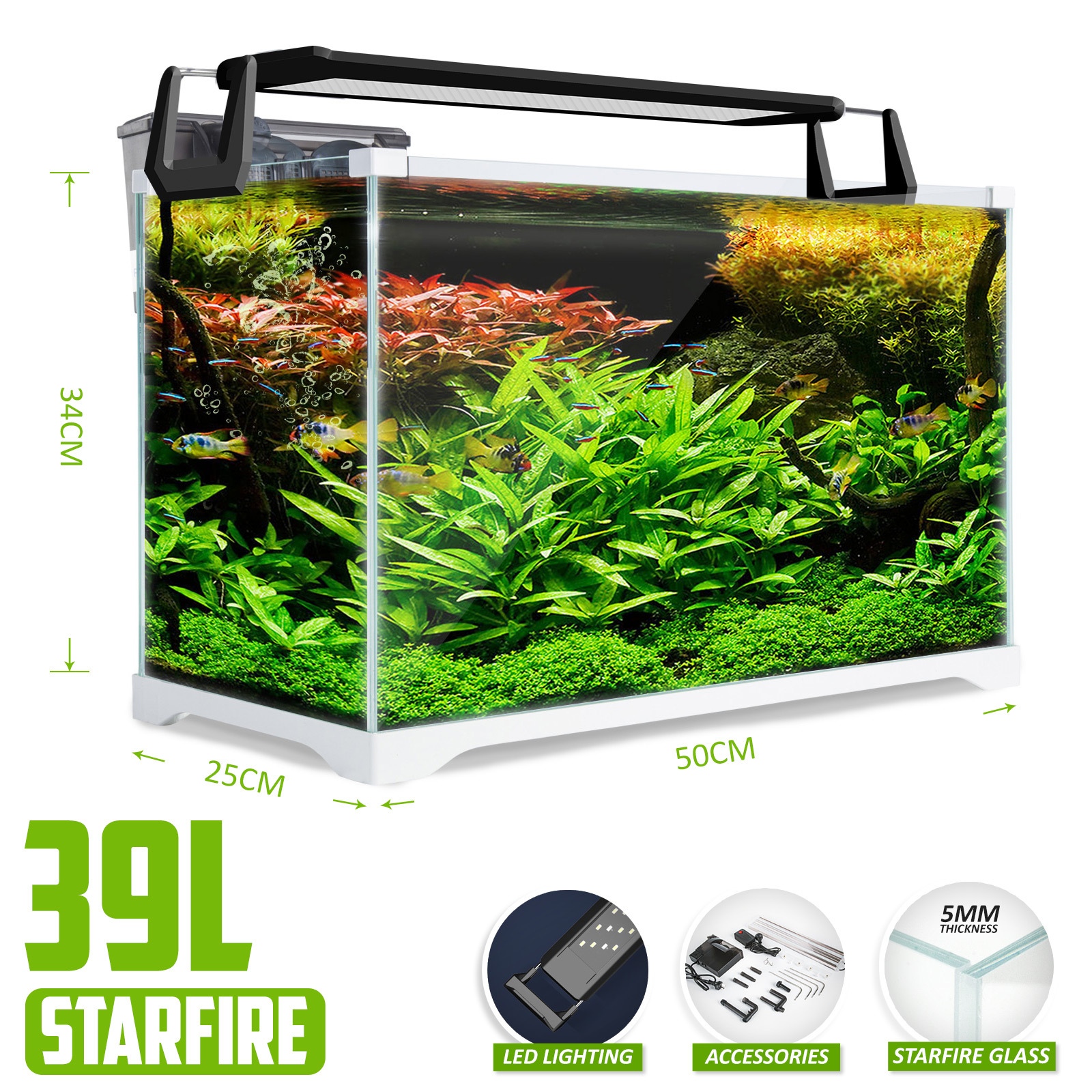 Aquarium Fish Tank Nano LED Light Complete Set Filter Pump 16L 30L 39L ...