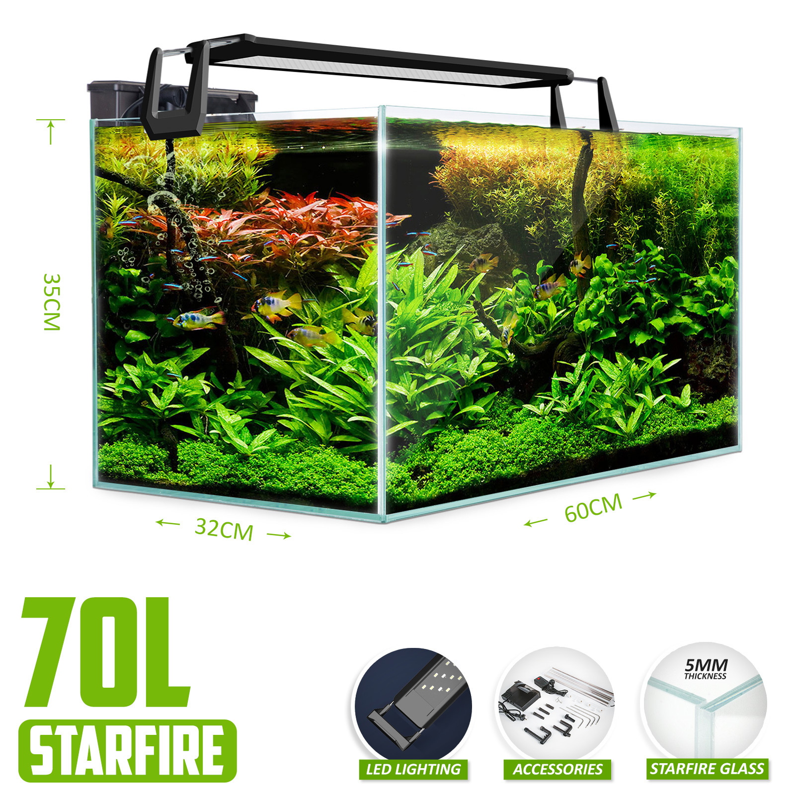 Aquarium Fish Tank Nano LED Light Complete Set Filter Pump 16L 30L 39L ...